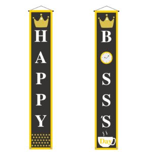 Pudodo Happy Boss's Day Porch Banner Best Boss Ever Office Celebration Front Door Sign Wall Hanging Party Decoration