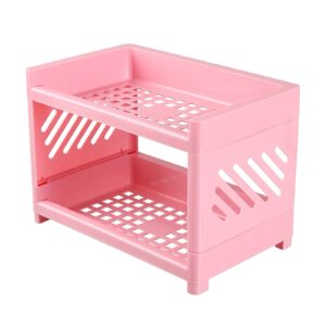 xingwang double-layer desktop storage rack, foldable office stationery storage rack,kitchen seasoning storage rack, bathroom cosmetic storage rack (pink, 2-layer)