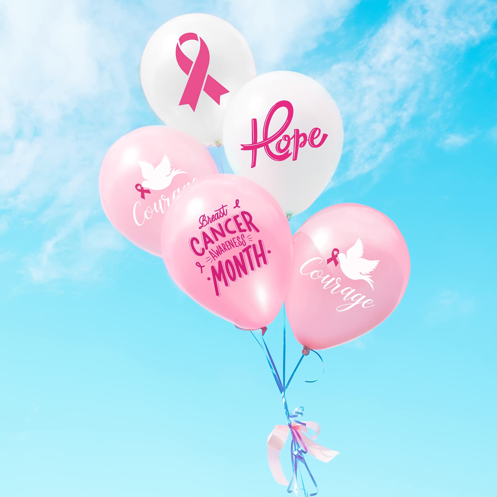 60PCS Breast Cancer Awareness Balloons – Pink Ribbon Hope Month Indoor Outdoor Party Decorations Supplies Ornaments