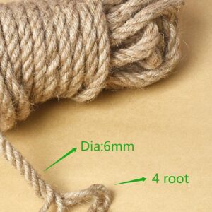 Nature Hemp Rope,1/4inch Heavy Duty Jute Twine for Cat Tree and Tower, DIY Scratcher Scratching Post Replacement, Pad, Crafts Gardening Hammock Home Decorating（33FT）