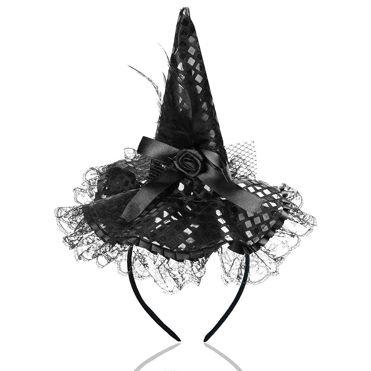 Utavu Halloween Witch Hat Headband for Halloween Costume Dress up Party Supplies, Black, One Size