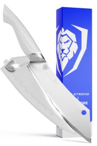 dalstrong cleaver & chef knife - 8"-giftable'crixus'-frost fire series - high chromium steel-frosted sandblast finish - white handle - leather sheath - nsf certified