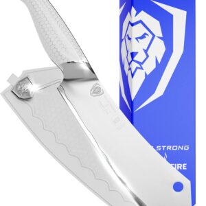 Dalstrong Cleaver & Chef Knife - 8"-Giftable'Crixus'-Frost Fire Series - High Chromium Steel-Frosted Sandblast Finish - White Handle - Leather Sheath - NSF Certified