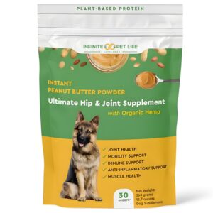 infinite pet life joint and hip supplements for dogs instant peanut butter powder | 12.7 oz | promotes joint health, mobility, & muscle health