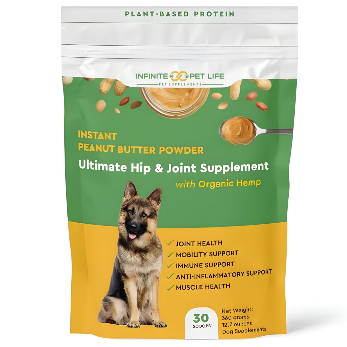 Infinite Pet Life Joint and Hip Supplements for Dogs Instant Peanut Butter Powder | 12.7 oz | Promotes Joint Health, Mobility, & Muscle Health