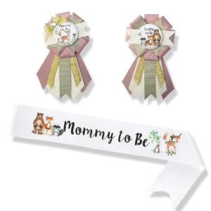 heeton woodland baby shower sash mom to be & daddy to be corsage party supplies decorations fox oh baby woodland welcome baby creatures fawn animal friends backdrop for girl boy gender reveal