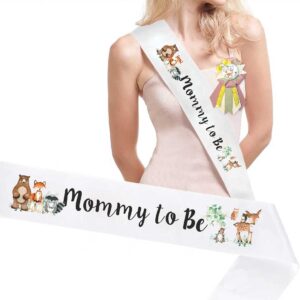 HEETON Woodland Baby Shower Sash Mom to Be & Daddy to Be Corsage Party Supplies Decorations Fox Oh Baby Woodland Welcome Baby Creatures Fawn Animal Friends Backdrop for Girl Boy Gender Reveal