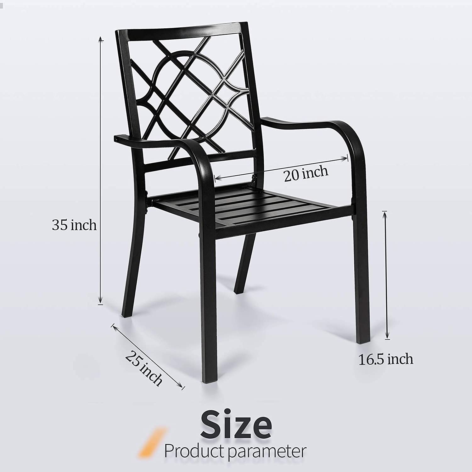 Omelaza 4 Pieces Outdoor Dining Chairs, Patio Bistro Wrought Iron Stackable Chairs with Armrest for Garden, Porch, Backyard, Black - Supports 250 lbs