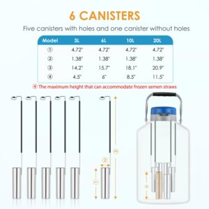 Bonvoisin 3L Liquid Nitrogen Container Cryogenic Container Liquid Nitrogen (LN2) Dewar Aluminum Alloy Semen Tank with 6 Canisters Carry Bag (3L)