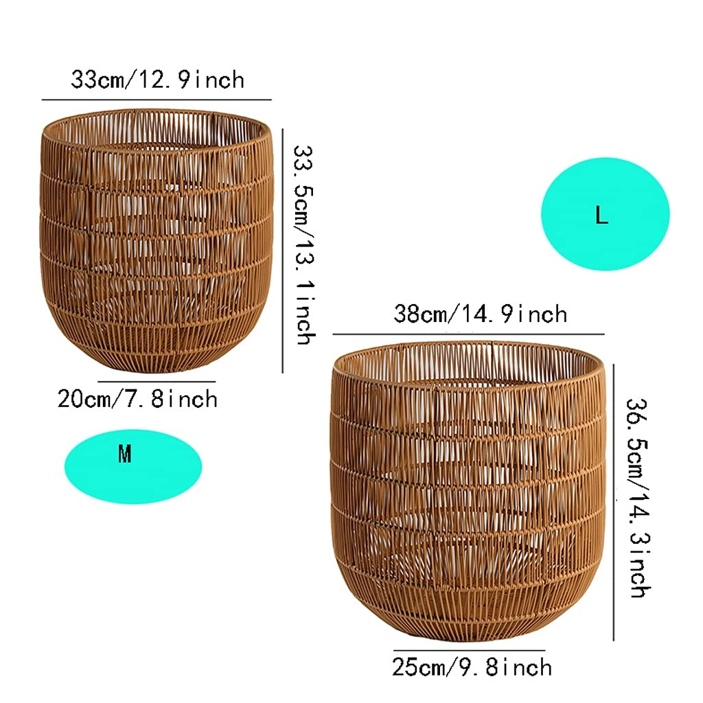 Garbage Cans, Round PP Plastic RattanTrash Can Handwoven Waste Paper Bin Rattan Rubbish Bin for Bedroom Kitchen Bathroom Office Garbage Can Waste Baskets (Color : Brown, Size : Medium)