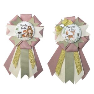 HEETON Woodland Baby Shower Sash Mom to Be & Daddy to Be Corsage Party Supplies Decorations Fox Oh Baby Woodland Welcome Baby Creatures Fawn Animal Friends Backdrop for Girl Boy Gender Reveal