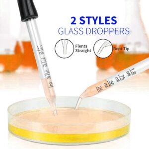 MEETOOT 10pcs Dropper 5 Straight Tip + 5 Bent Tip Measured Dropper 1ml Glass Pipette for Lab, Perfume, Essential Oil