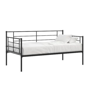 REALROOMS Praxis Metal Daybed with Steel Frame and Slats, Under Bed Storage, Twin, Black