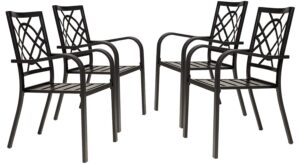 omelaza 4 pieces outdoor dining chairs, patio bistro wrought iron stackable chairs with armrest for garden, porch, backyard, black - supports 250 lbs