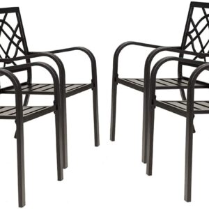 Omelaza 4 Pieces Outdoor Dining Chairs, Patio Bistro Wrought Iron Stackable Chairs with Armrest for Garden, Porch, Backyard, Black - Supports 250 lbs