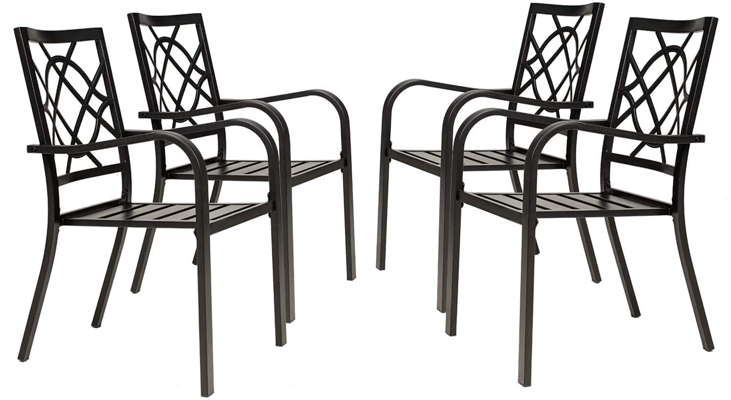 Omelaza 4 Pieces Outdoor Dining Chairs, Patio Bistro Wrought Iron Stackable Chairs with Armrest for Garden, Porch, Backyard, Black - Supports 250 lbs