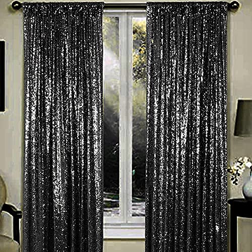 WISPET Black Sequin Backdrop Curtains 2 Panels 2FTx8FT Glitter Drapes Backdrop Sparkle Curtains Photo Backdrop for Halloween Wedding Birthday Bridal Party Decor