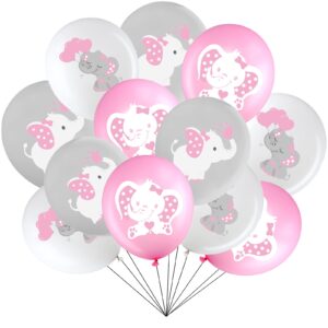 aoriher 45 pieces elephant balloon 12 inch baby shower elephant balloon for baby boy girl gender reveal elephant animal themed birthday party supplies indoor outdoor decor (pink, gray, white)