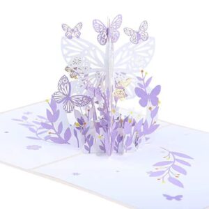 dogmoon 3d pop up greeting card, purple blossoms butterfly birthday cards, spring card mothers day card for wife husband girlfriend bride anniversary card with envelope(purple)