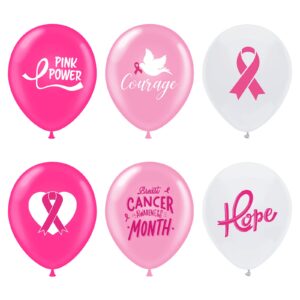 60PCS Breast Cancer Awareness Balloons – Pink Ribbon Hope Month Indoor Outdoor Party Decorations Supplies Ornaments