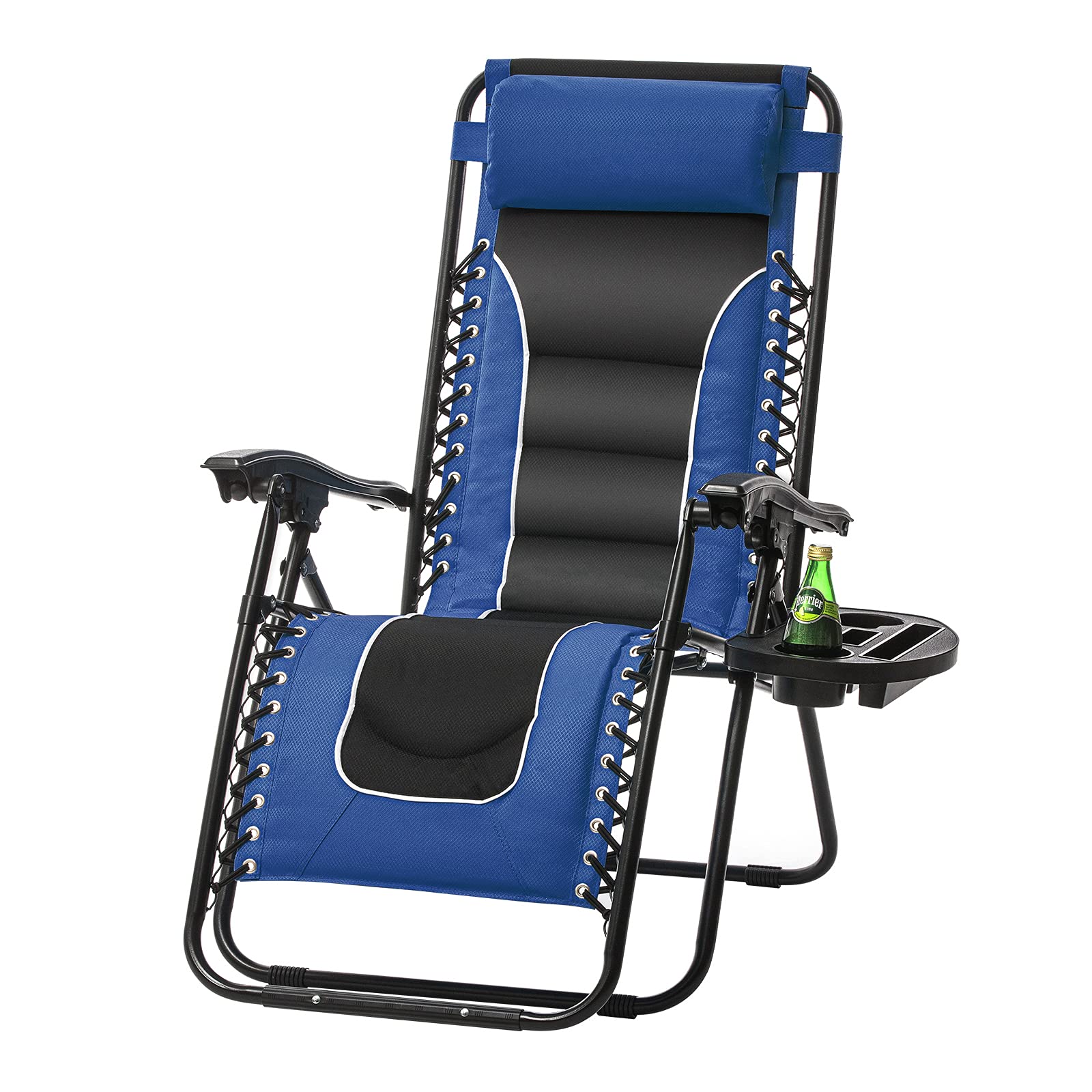 VOYSIGN Adjustable Steel Zero Gravity Lounge Chair, Large Size Padded Recliners w/Pillows and Cup Holder Trays, Support 350 lbs.