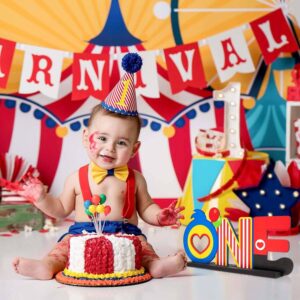 C1krint Plim Plim ONE Letter Sign Wooden Table Centerpiece, Circus Clown Plim Plim Theme First Birthday Party Decoration Supplies for One Year Old Baby Shower 1st Birthday Ornaments Photo Props