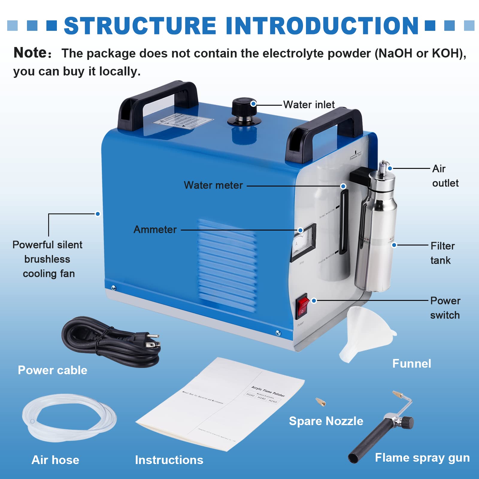 Saladulce Acrylic Flame Polisher Oxy-Hydro Generator Water Welder Flame Polisher 75L/H Acrylic Flame Polishing Machine (H160)