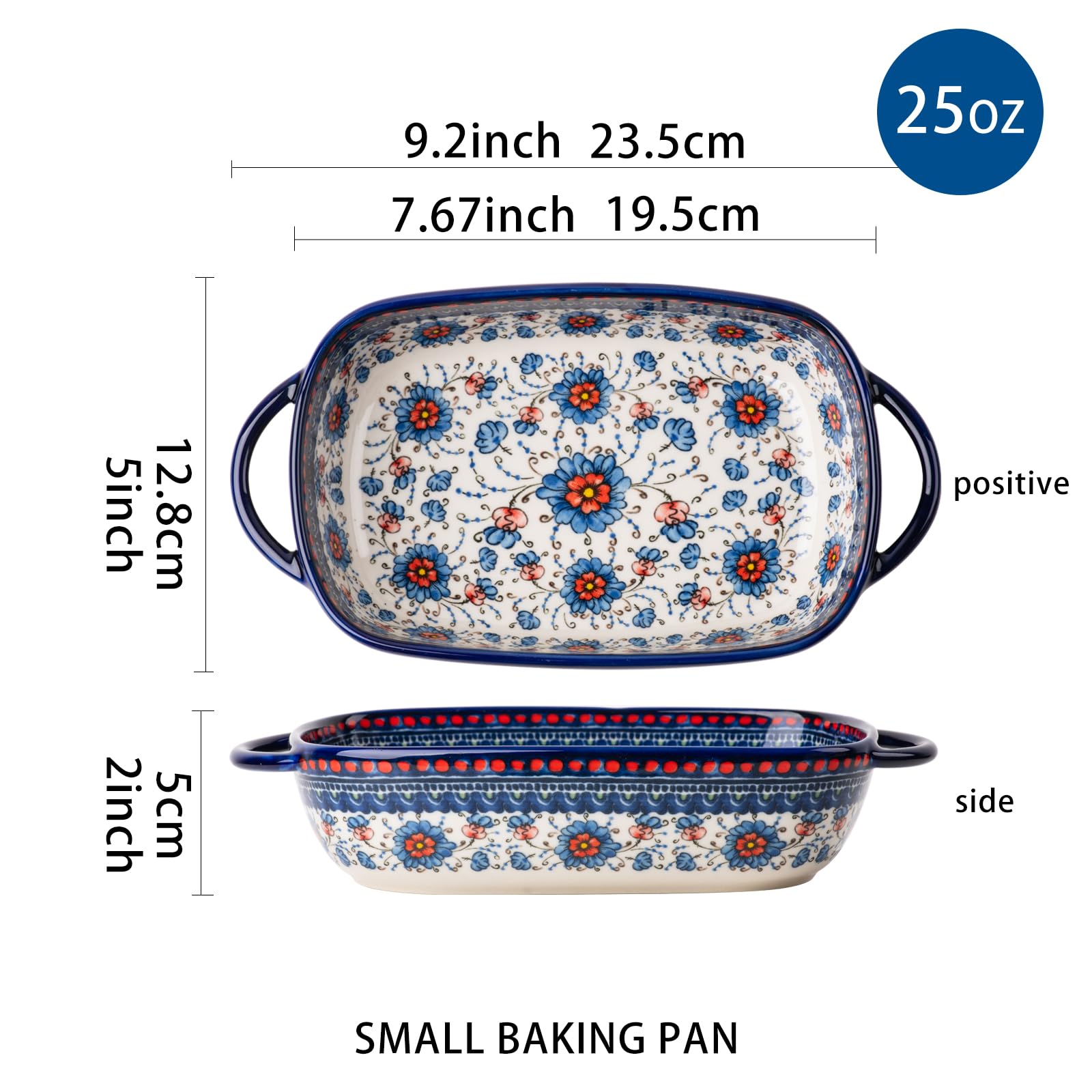 ONECCI Baking Dish Ceramic Baking Pan Blue Casserole Dish Rectangular Baking Set 2pcs Bakeware Sets Lasagna Pan Baking Dishes for oven (Blue plasma grass)