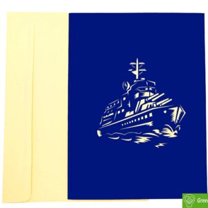 GREENHANDSHAKE Powerful US Navy Ship 3D Pop Up Birthday Card, Valentine's Day, Mother's Day, Graduation, Wedding, Thank You, Get Well, All Occasions, 8 x 6 in