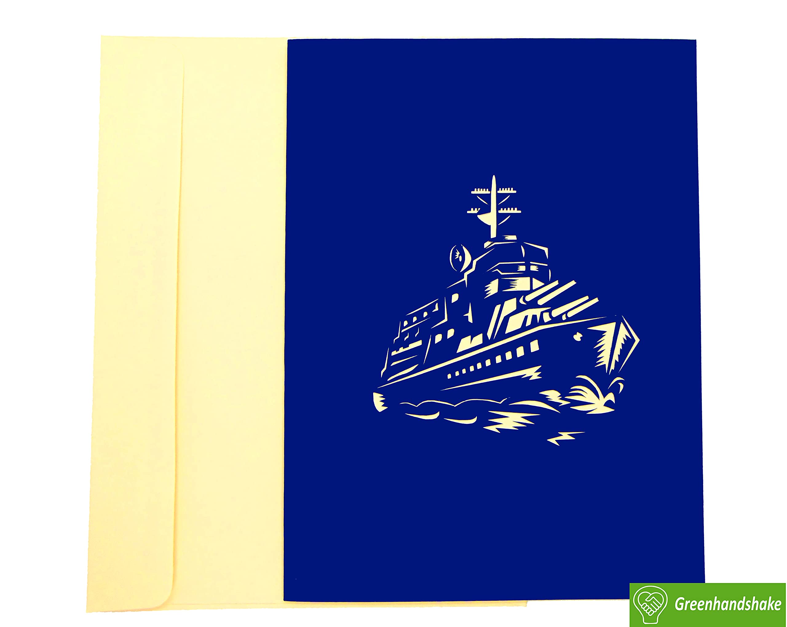 GREENHANDSHAKE Powerful US Navy Ship 3D Pop Up Birthday Card, Valentine's Day, Mother's Day, Graduation, Wedding, Thank You, Get Well, All Occasions, 8 x 6 in