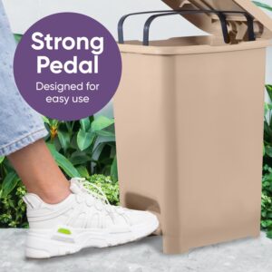 Superio Slim Step On Trash Can, Beige Waste Bin with Foot Pedal Lid 26 Liter, Kitchen, Under Desk, Office, Bedroom, Bathroom (2, 6.5 Gallon)