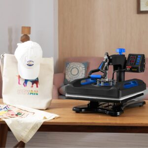 VEVOR 8 in 1 Heat Press Machine 15x15 Inch, 360° Swing Away Shirt Press Machine - Digital Professional Heat Transfer Tshirt Press Machine, Sublimation Heat Press for T Shirts Hat Cap Mug Plate Blue