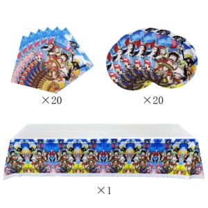 OU GUAN One Piece Party Supplies, 20 Plates, 20 Napkins and 1 Tablecloth, One Piece Themed Birthday Party Decoration