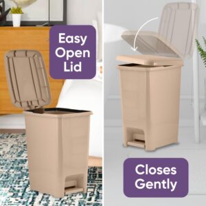 Superio Slim Step On Trash Can, Beige Waste Bin with Foot Pedal Lid 26 Liter, Kitchen, Under Desk, Office, Bedroom, Bathroom (2, 6.5 Gallon)