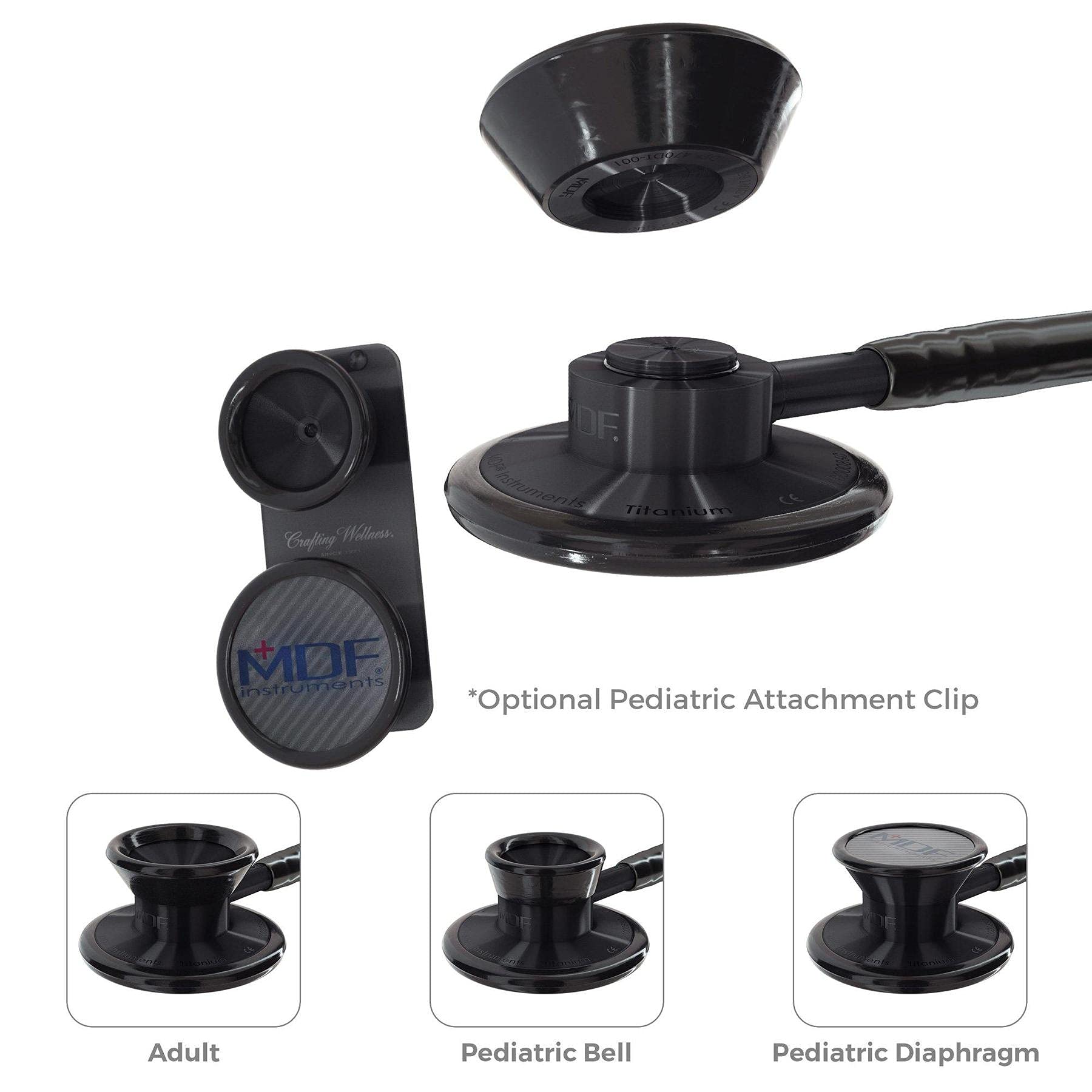 MDF Instruments Pediatric Attachment with Clip - for MD ONE Epoch Titanium Stethoscope - Blackout