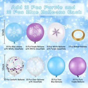 Gejoy 100 Pieces Snowflake Balloons 12 Inch Purple Blue Balloons White Balloons for Winter Birthday Party Girls Winter Theme Party Supplies Ice Snow Theme Baby Shower Winter Party Decoration