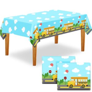 school bus tablecloth school party table cover first day of school party table cloth school table cover waterproof school theme table covers for school party, 51 x 87 inch (2 pieces)