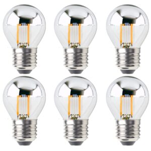 ydjoo 2w g45 half chrome light bulb dimmable g45 silver mirror reflected light 20w equivalent warm white 2700k silver tipped mirror light bulb e26 base decorative led edison bulb for home light,6 pack