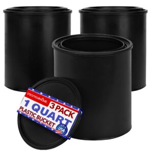 1-quart plastic paint bucket (3 pack) - triple lock airtight seal - minimizes skimming - rust proof - odor & chemical resistant - 32 fl oz all-plastic paint can with snap on lid - stock your home