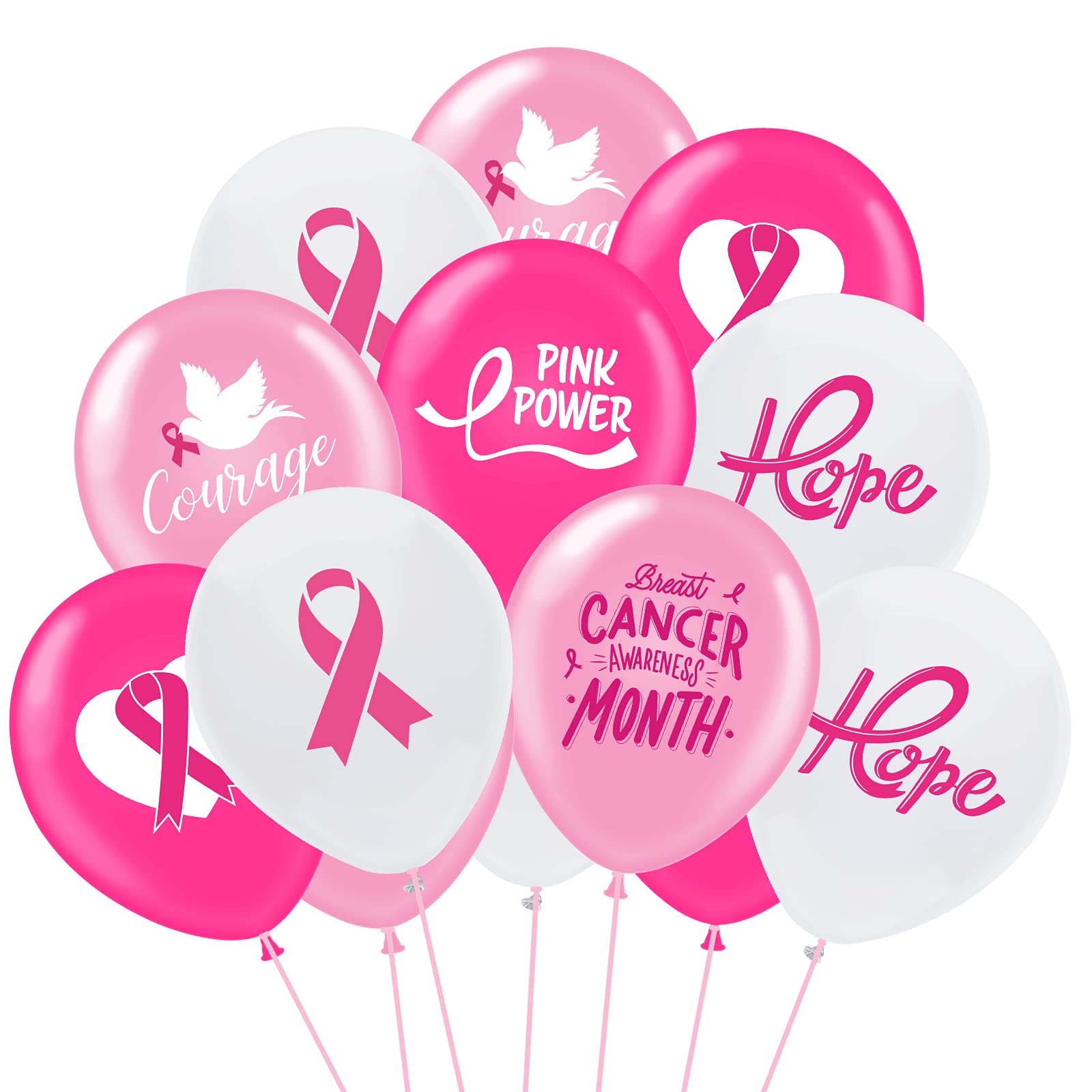 60PCS Breast Cancer Awareness Balloons – Pink Ribbon Hope Month Indoor Outdoor Party Decorations Supplies Ornaments