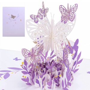 dogmoon 3D Pop Up Greeting Card, Purple Blossoms Butterfly Birthday Cards, Spring Card Mothers Day Card for Wife Husband Girlfriend Bride Anniversary Card with Envelope(Purple)