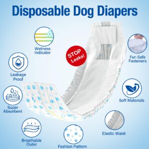 Pet Soft Disposable Male Dog Wraps - Dog Diapers for Male Dogs, Puppy Diapers with Wetness Indicator 48 Counts Small