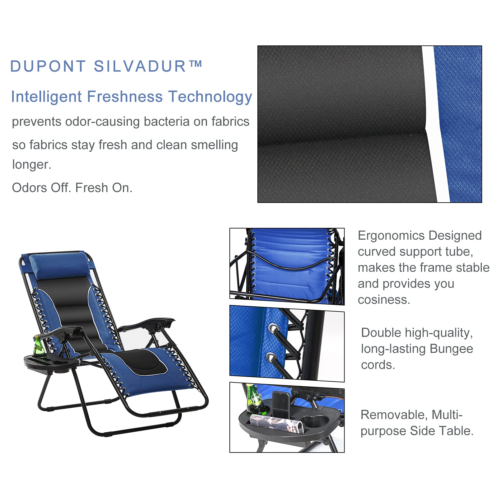 VOYSIGN Adjustable Steel Zero Gravity Lounge Chair, Large Size Padded Recliners w/Pillows and Cup Holder Trays, Support 350 lbs.