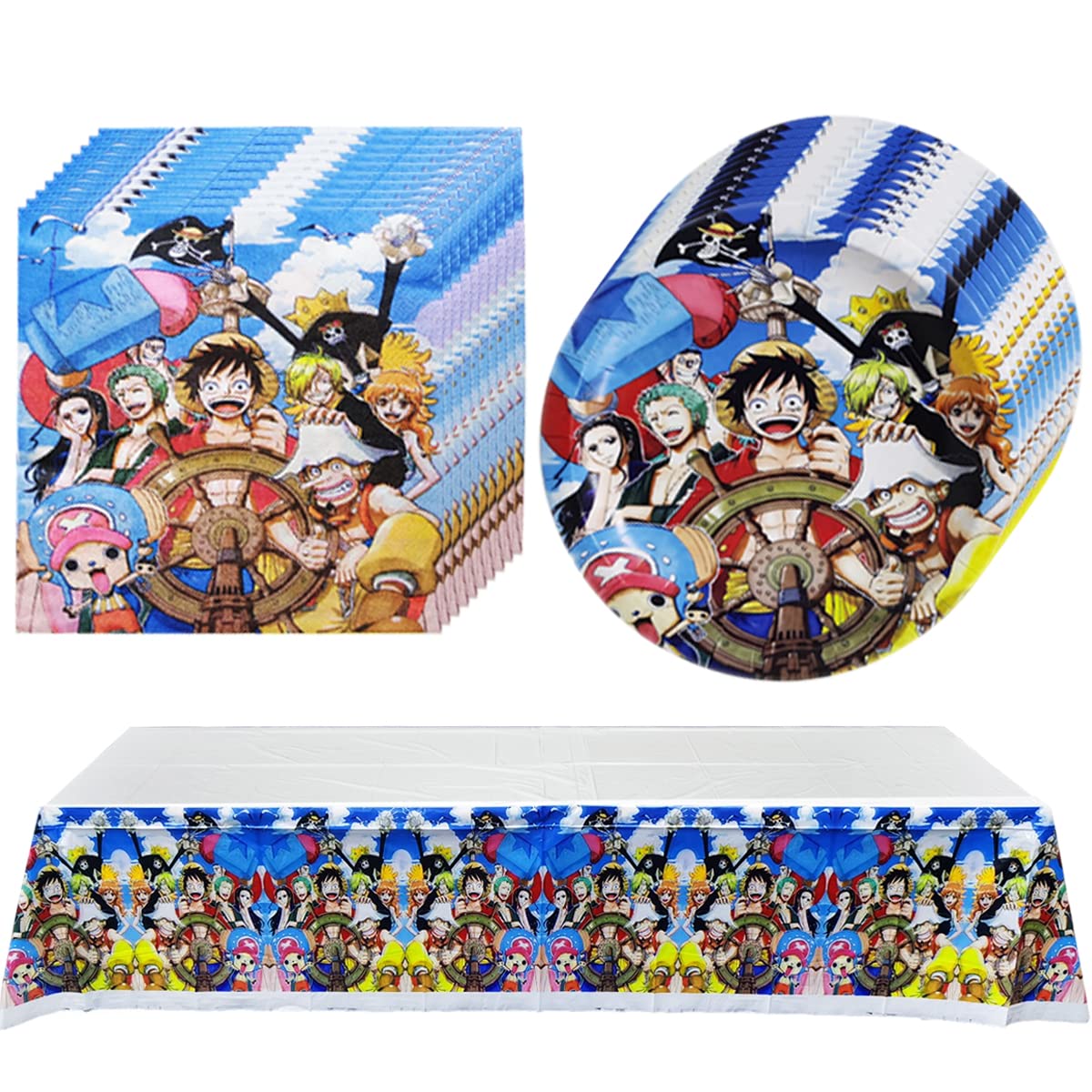 OU GUAN One Piece Party Supplies, 20 Plates, 20 Napkins and 1 Tablecloth, One Piece Themed Birthday Party Decoration