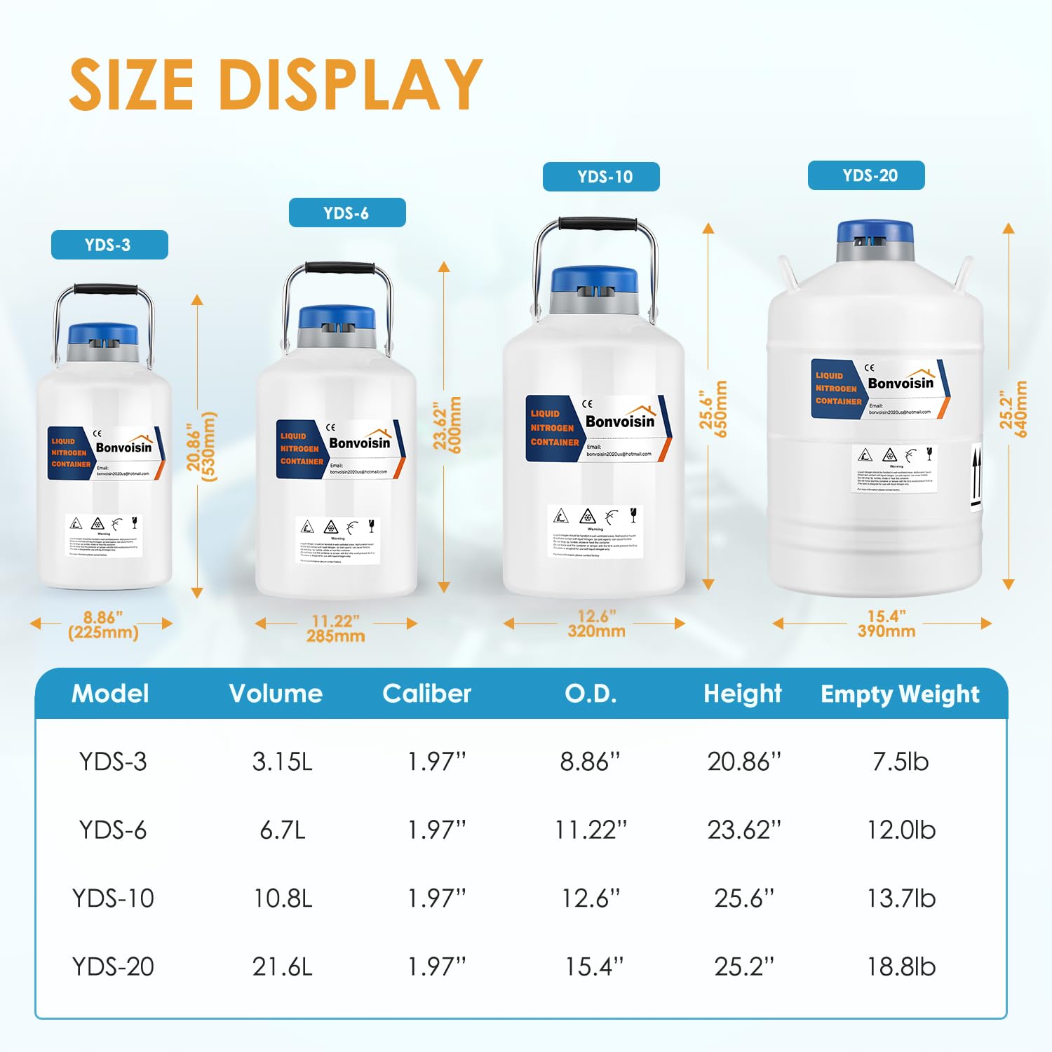 Bonvoisin 3L Liquid Nitrogen Container Cryogenic Container Liquid Nitrogen (LN2) Dewar Aluminum Alloy Semen Tank with 6 Canisters Carry Bag (3L)