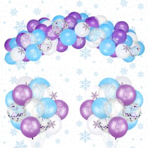 gejoy 100 pieces snowflake balloons 12 inch purple blue balloons white balloons for winter birthday party girls winter theme party supplies ice snow theme baby shower winter party decoration