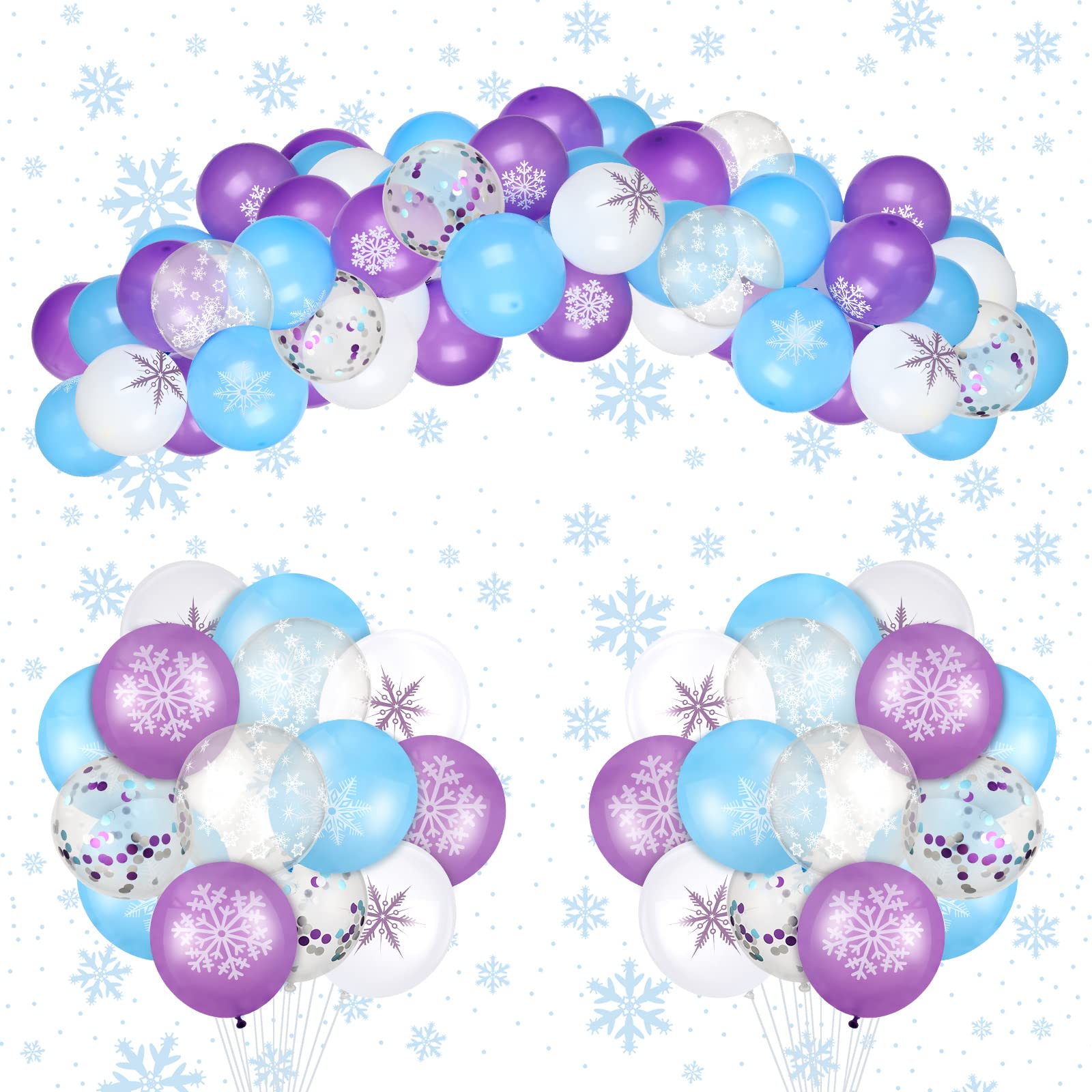 Gejoy 100 Pieces Snowflake Balloons 12 Inch Purple Blue Balloons White Balloons for Winter Birthday Party Girls Winter Theme Party Supplies Ice Snow Theme Baby Shower Winter Party Decoration