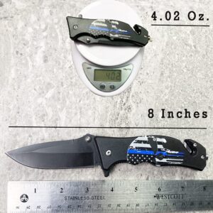 Falcon Back the Blue 8" Thin Blue Line Folding Pocket Knife 440 Stainless Coated Steel Blade and Handle for Collections & Gifts