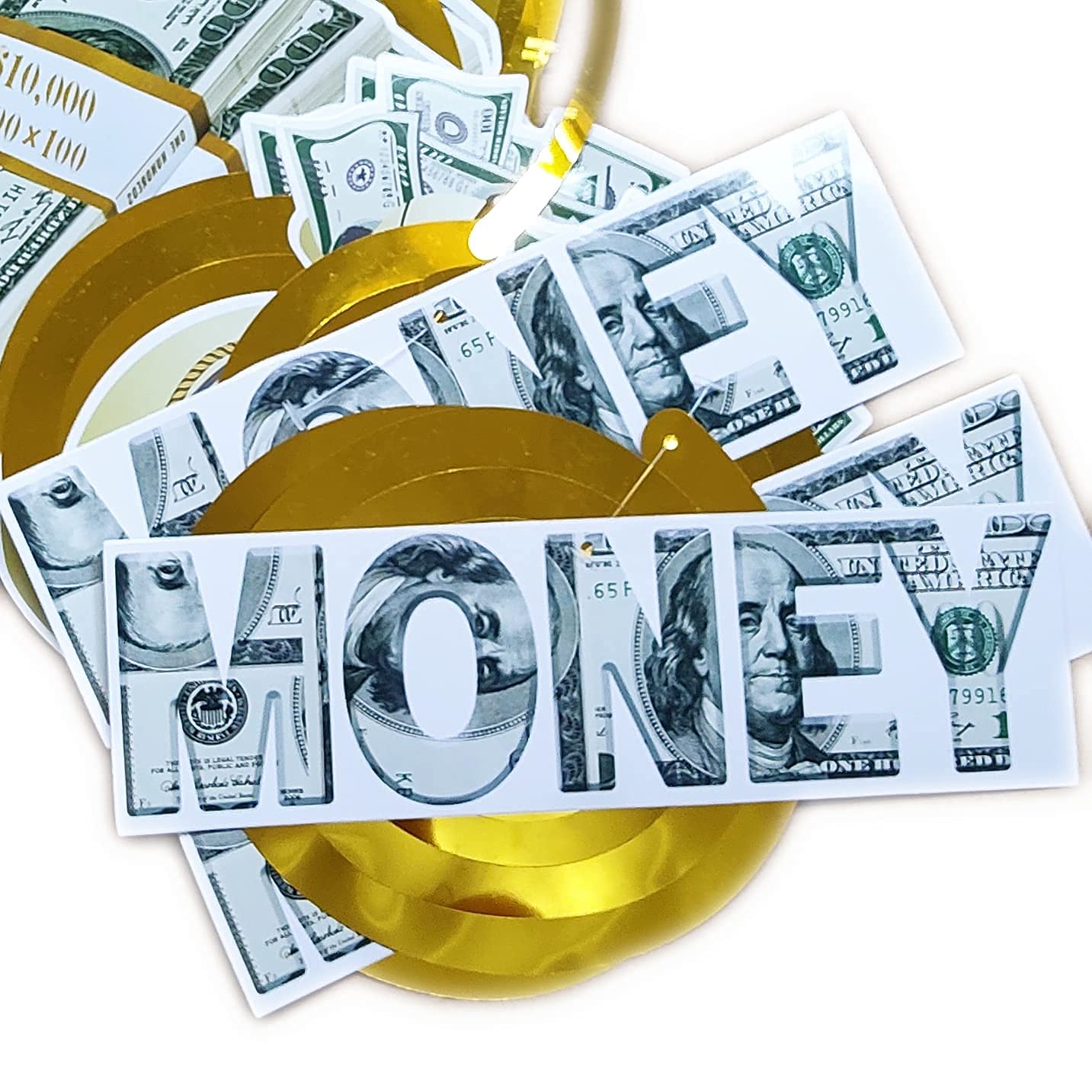 YiiiGoood Money Theme Decoration KIT Bill Dollar Signs Birthday Banner & Hanging Swirls Money Bag Currency Symbol for Birthdays Casino Weddings Bachelorette Retirement Anniversary Graduations Party