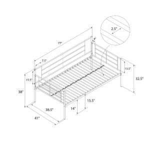 REALROOMS Praxis Metal Daybed with Steel Frame and Slats, Under Bed Storage, Twin, Black